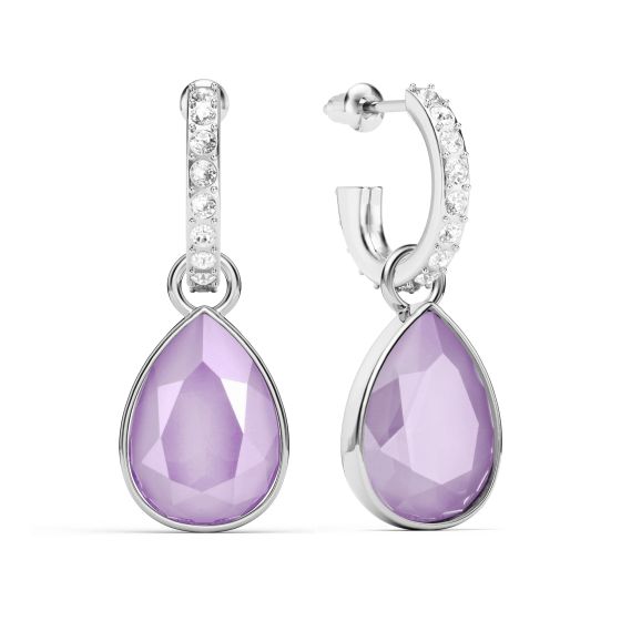 Statement Teardrop Mix Charms with Swarovski Crystal Lilac Shadow Eternity 14mm Mix Hoop Earrings Set Rhodium Plated